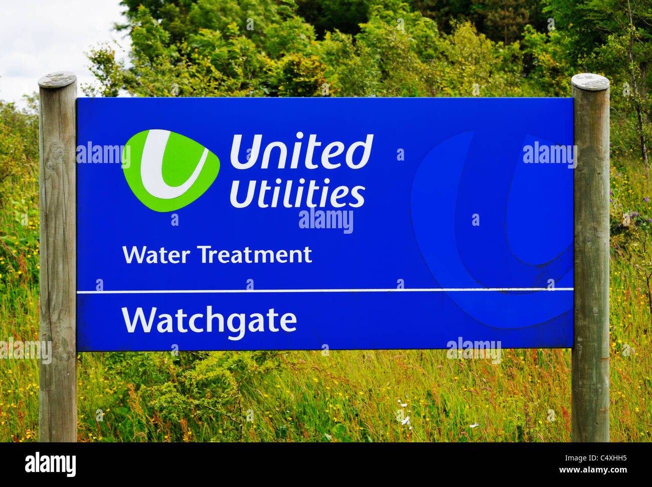 Nameboard at Watchgate Water Treatment Works. Selside, Cumbria, England ...