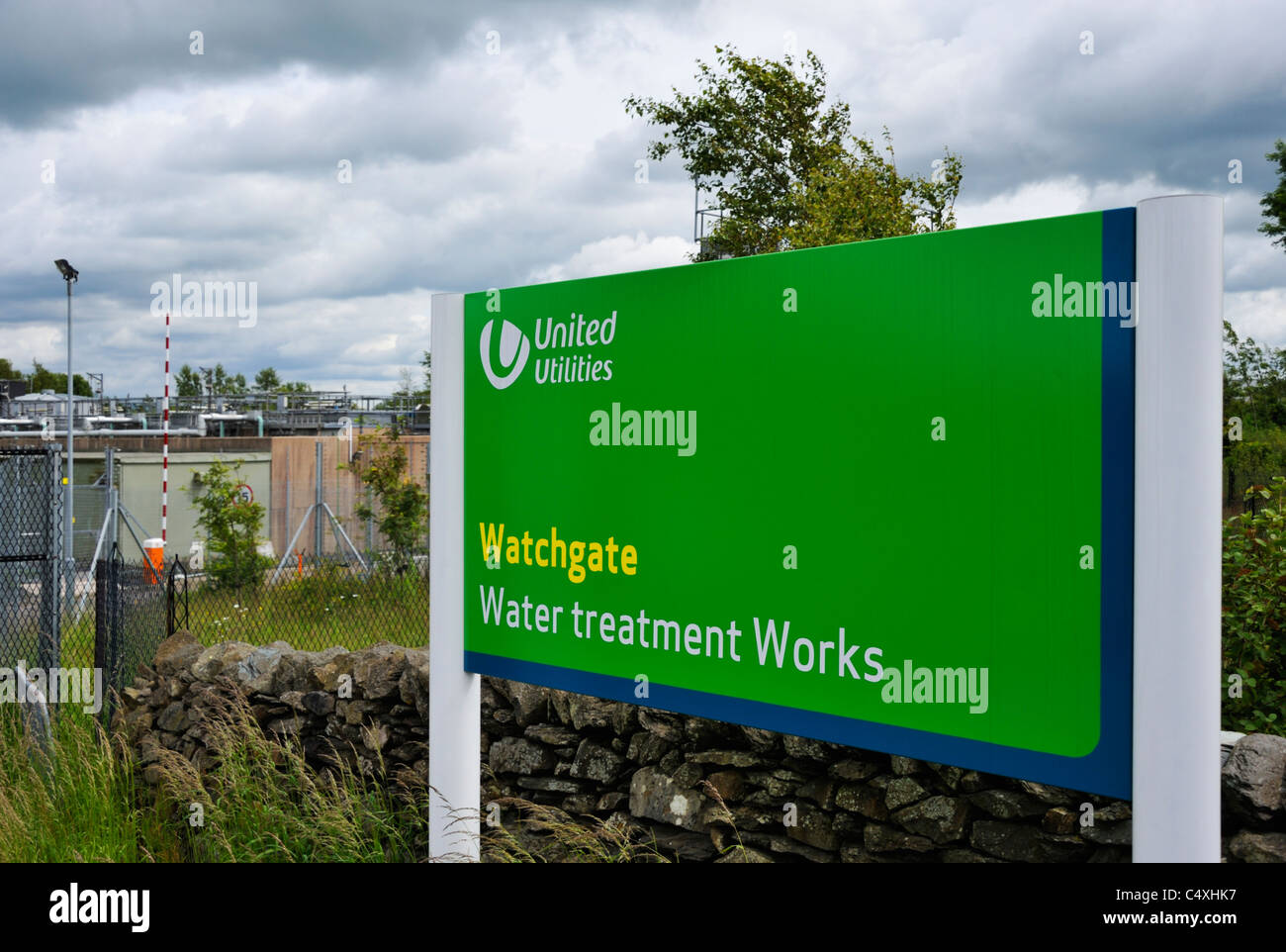 Nameboard at Watchgate Water Treatment Works. Selside, Cumbria, England ...