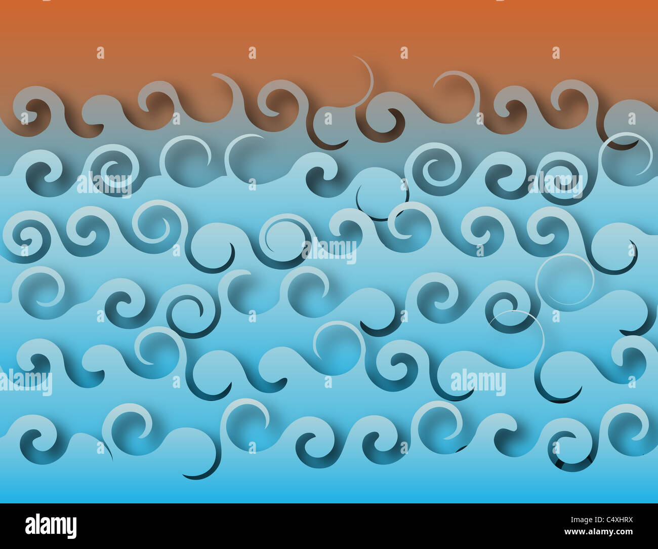 Abstract illustrated background of ocean waves with drop shadows Stock ...
