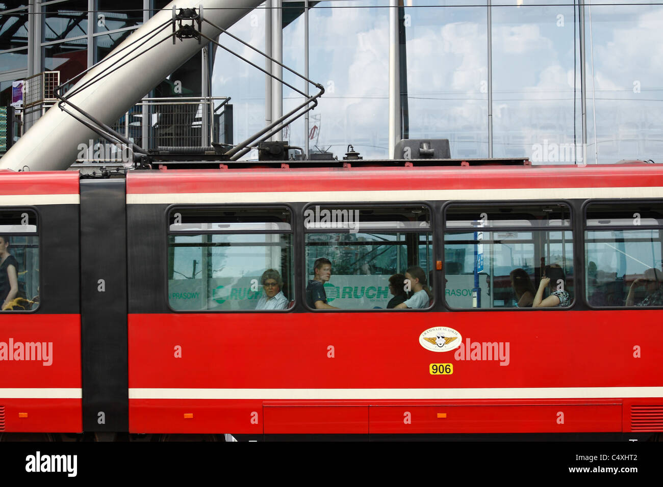 Red tram, Katowice, Poland Stock Photo - Alamy