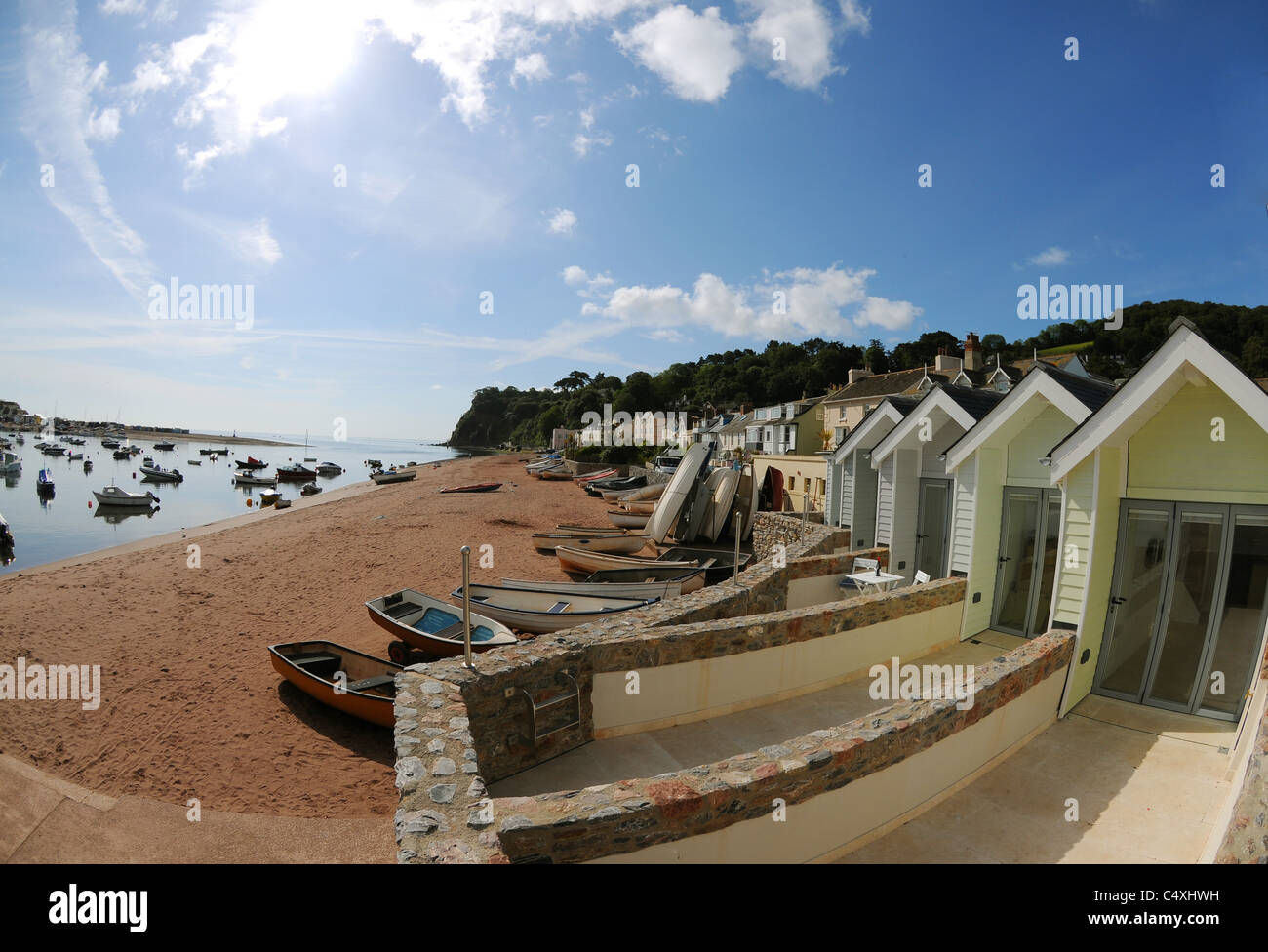 New build expensive beach huts in Shaldon, South Devon Stock Photo - Alamy