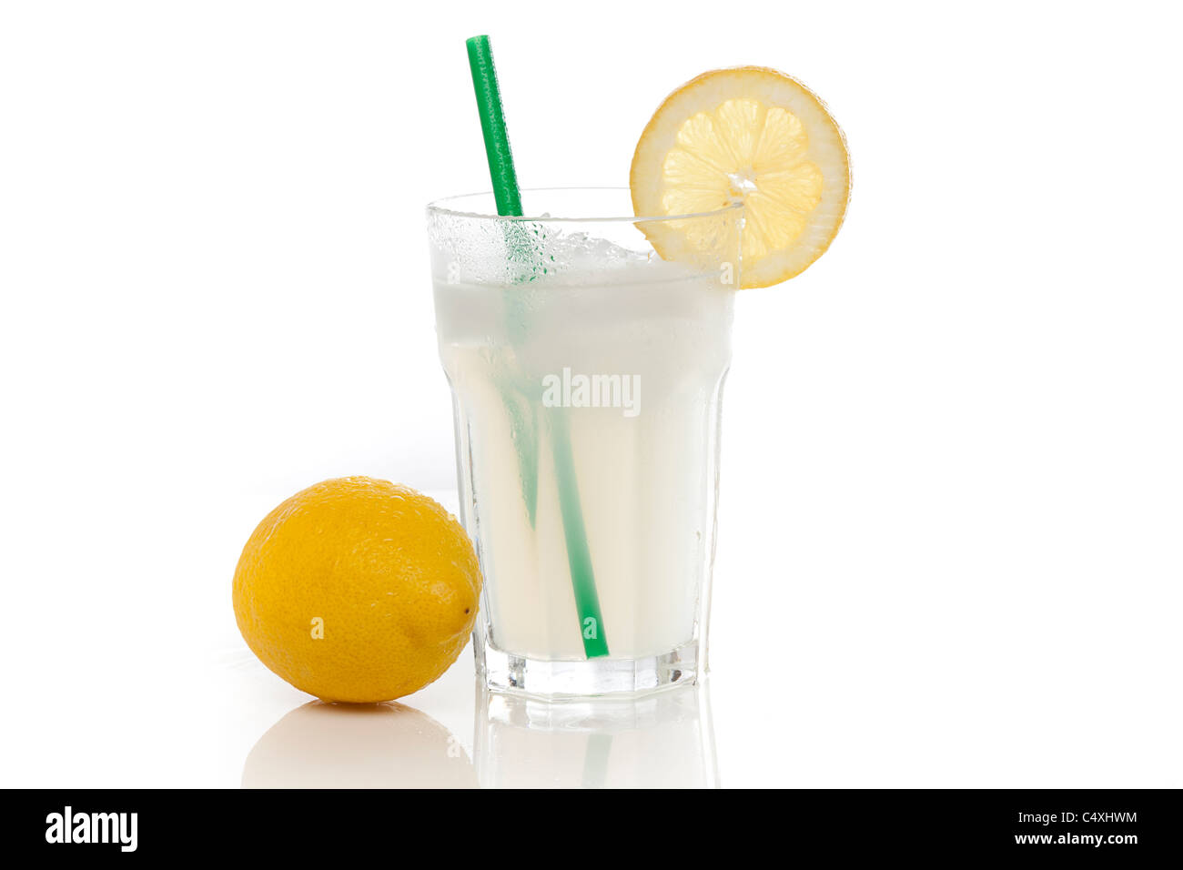 An ice cold lemonade against a white background Stock Photo - Alamy
