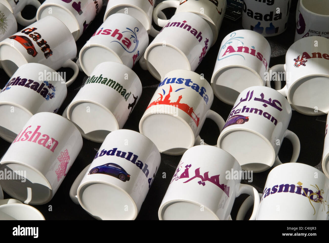 Islamic popular first names printed onto coffee mugs, London Brick Lane ...