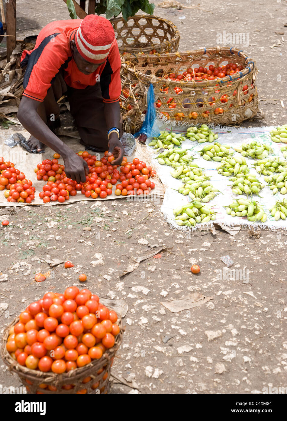 Street vendor selling fresh vegetables. Mkokotoni village, Zanzibar ...