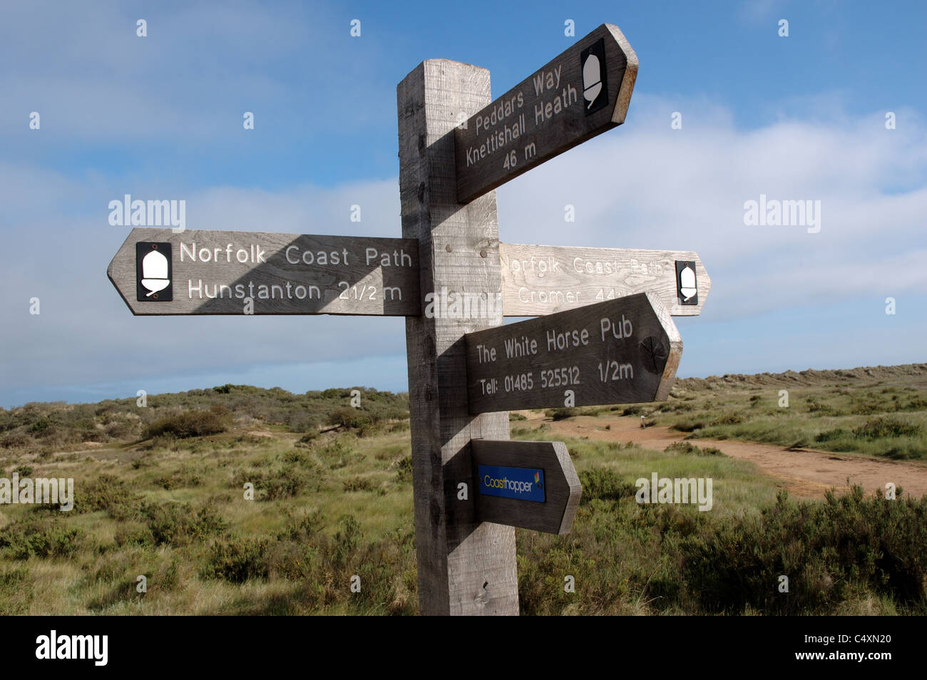 Signpost at the junction of the Peddars Way and Norfolk Coast Path ...