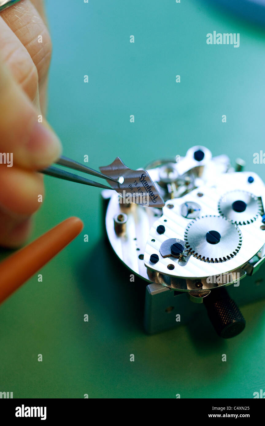 Production of watches in the Hanhart watch factory, Guetenbach, Germany ...