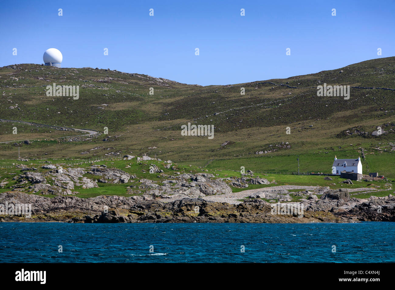 NATS radar dome on the Isle of Tiree, Inner Hebrides, Scotland Stock ...
