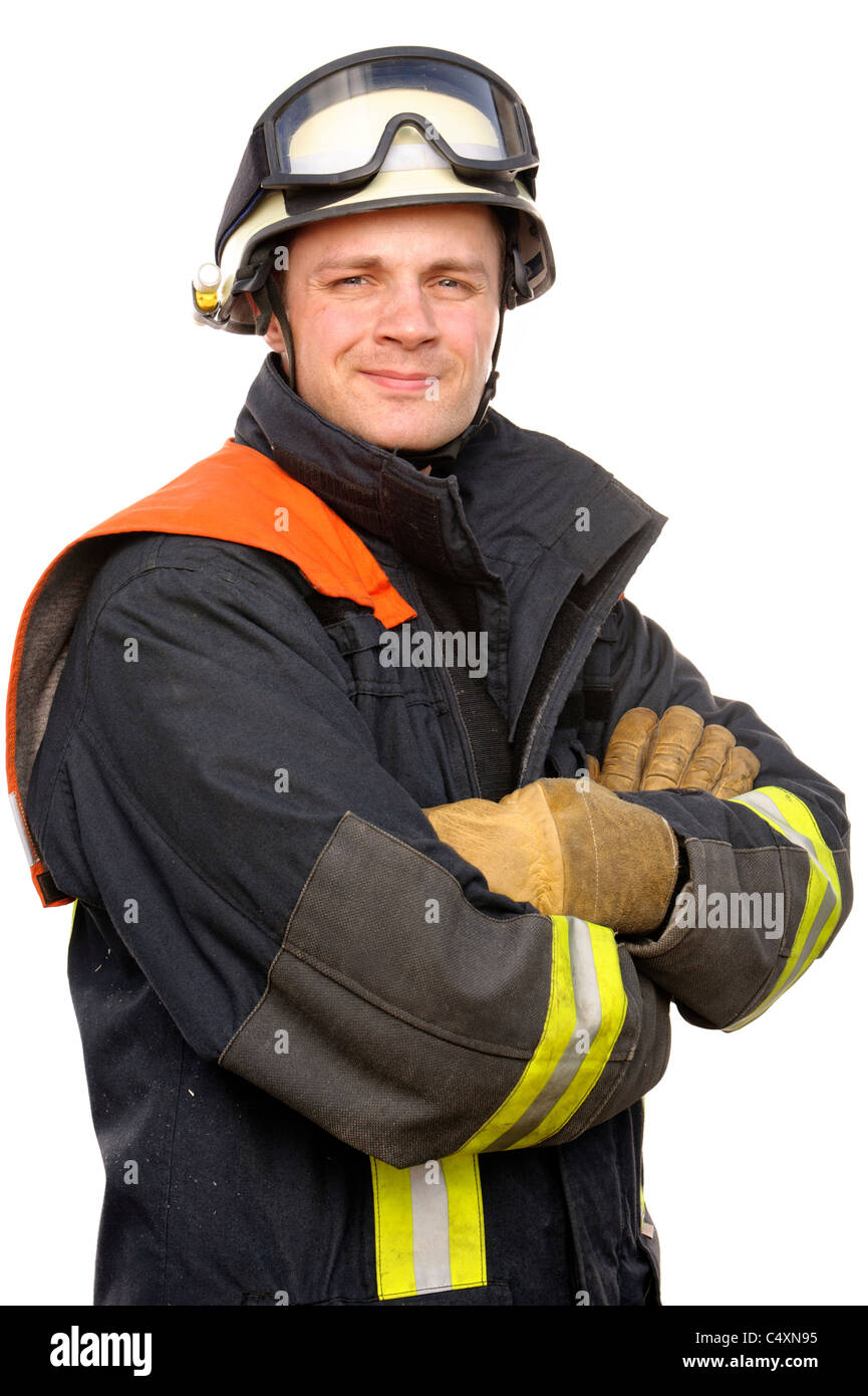 Picture from a young and successful firefighter at work Stock Photo - Alamy