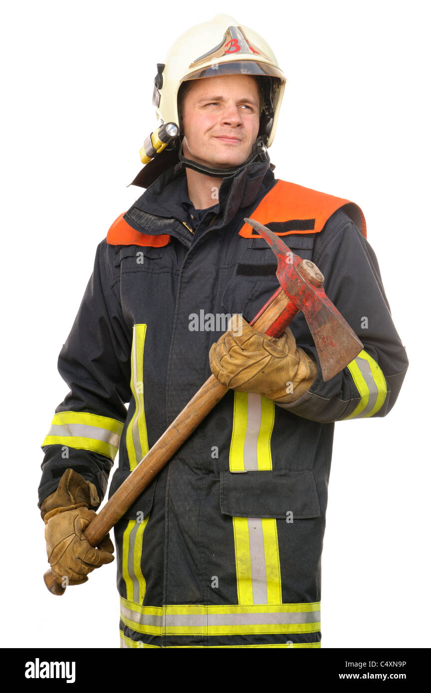 Picture from a young and successful firefighter at work Stock Photo - Alamy