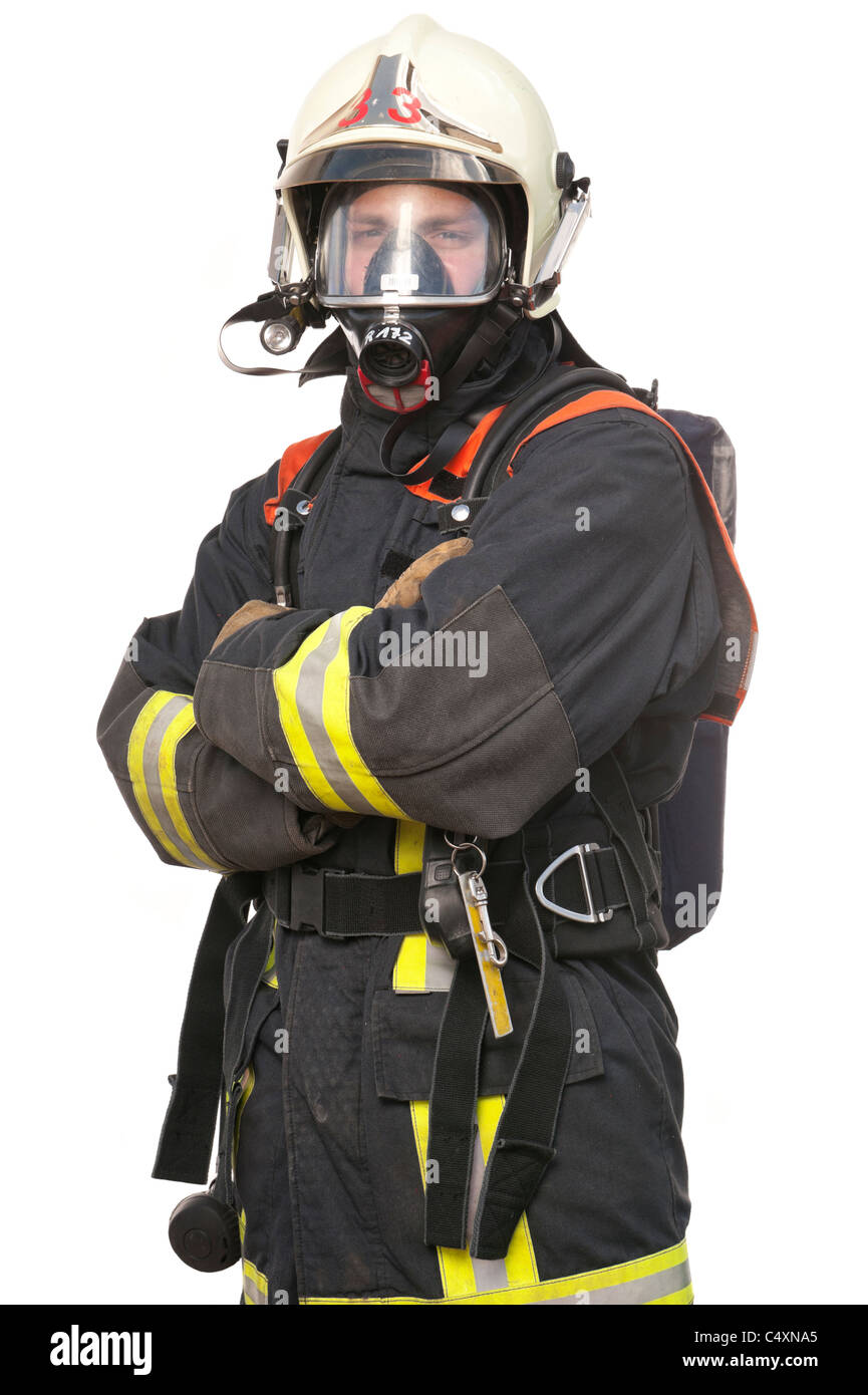 Picture from a young and successful firefighter at work Stock Photo - Alamy