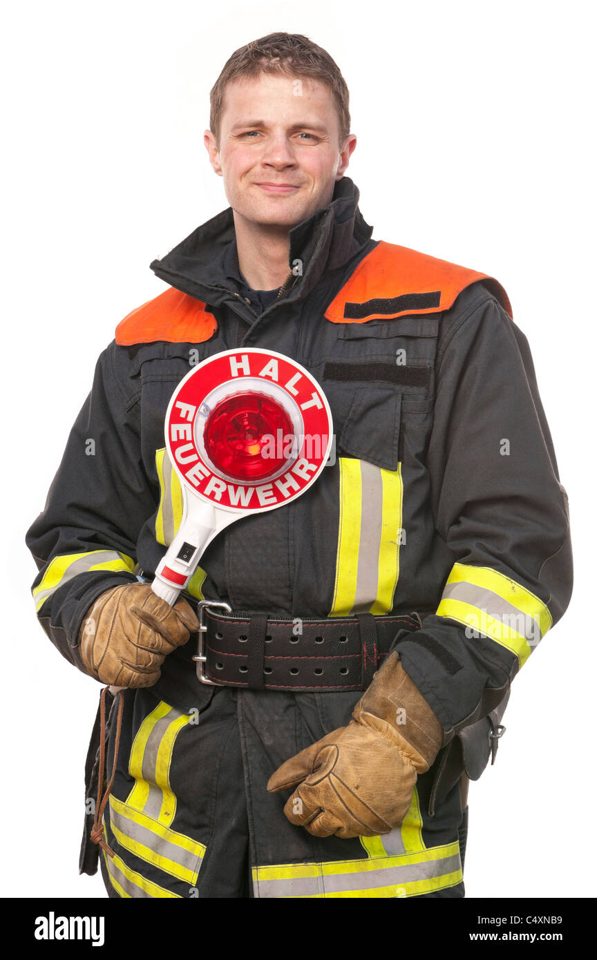 Picture from a young and successful firefighter at work Stock Photo - Alamy