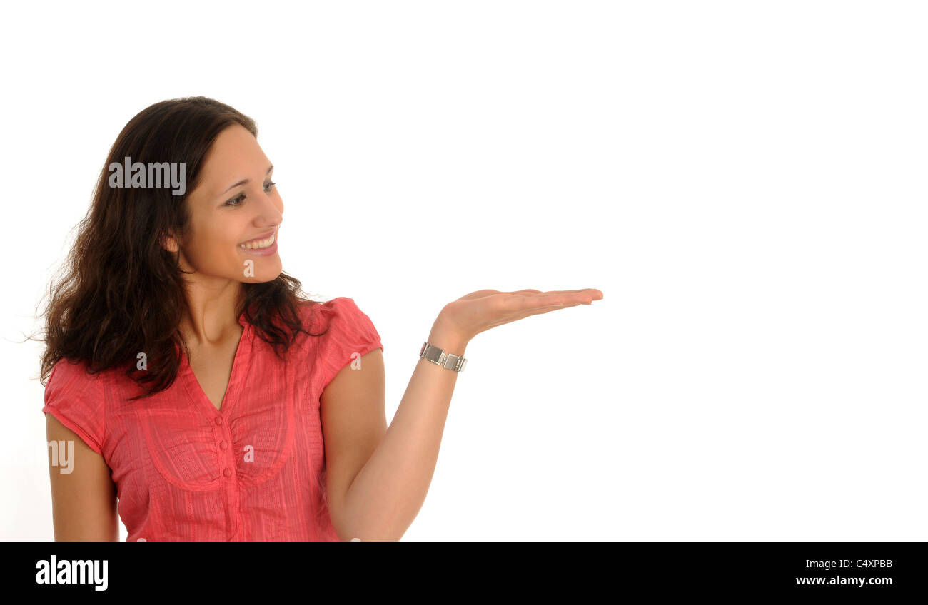 young woman gesturing with one hand Stock Photo - Alamy
