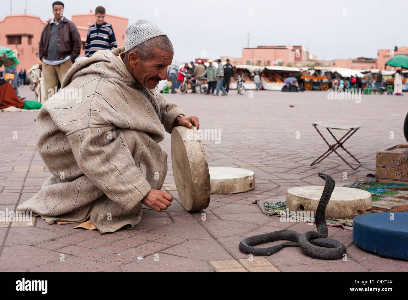 Snake charmer in the Jemaa El Fna square, Marrakech, Morocco Stock ...