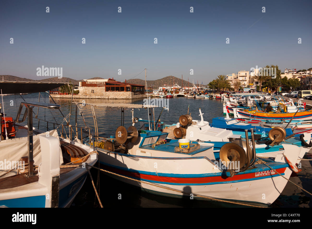 Greece,Crete,Elounda,fisherman boats in the sea Stock Photo - Alamy