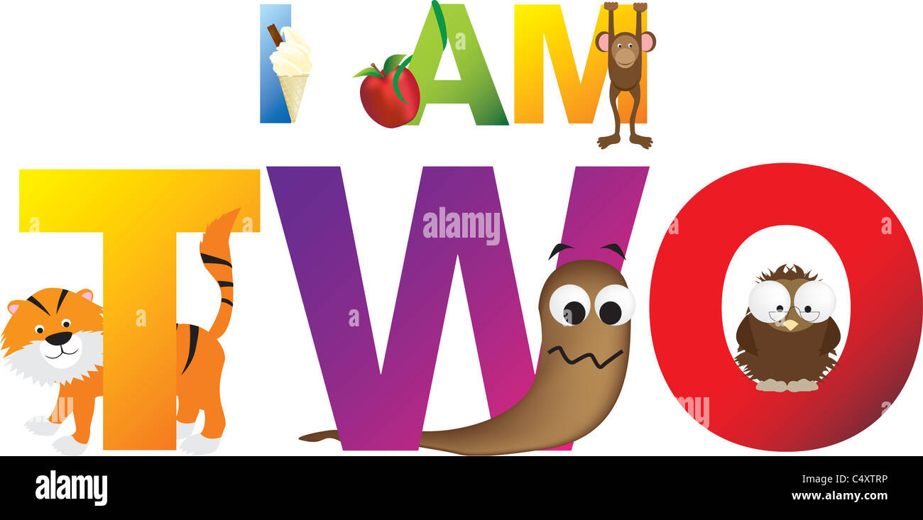 Childrens alphabet letters making the words i am two, 2 Stock Photo - Alamy
