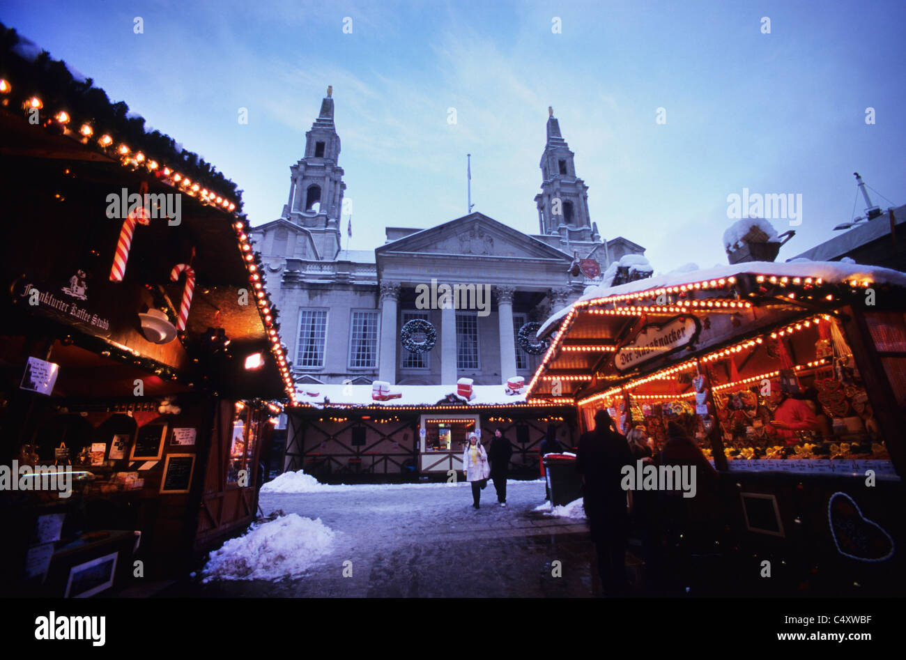 german christmas market in winter snow by Leeds Civic Hall Leeds ...