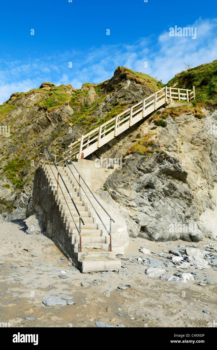 Steps leading down the cliffs to the beach at Rockham Bay, Mortehoe ...