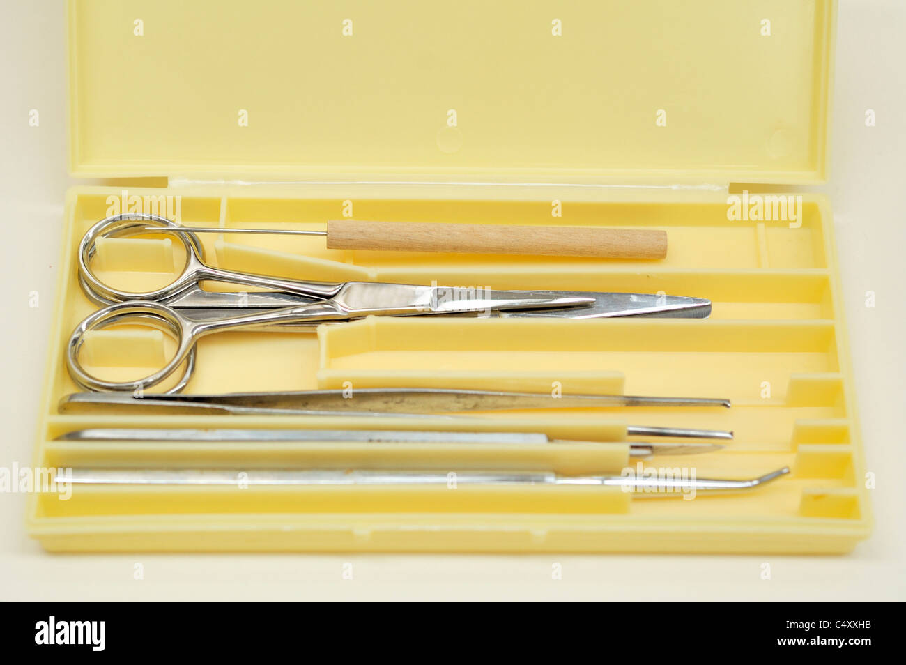 Lab kit with scalpel, tweezers, scissors Stock Photo - Alamy