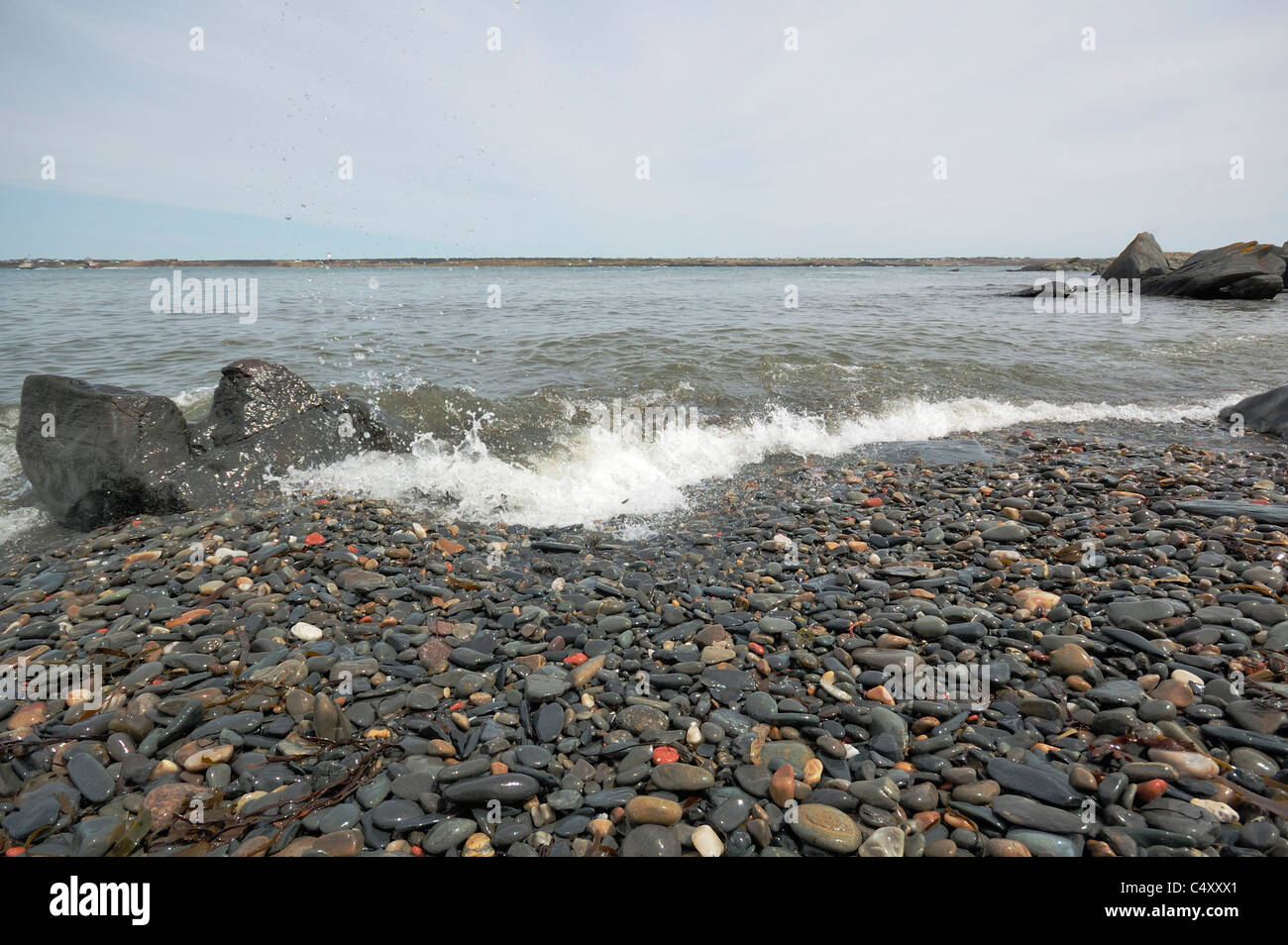 A coastline in eastern Canada showing the tidal forces at work, very ...
