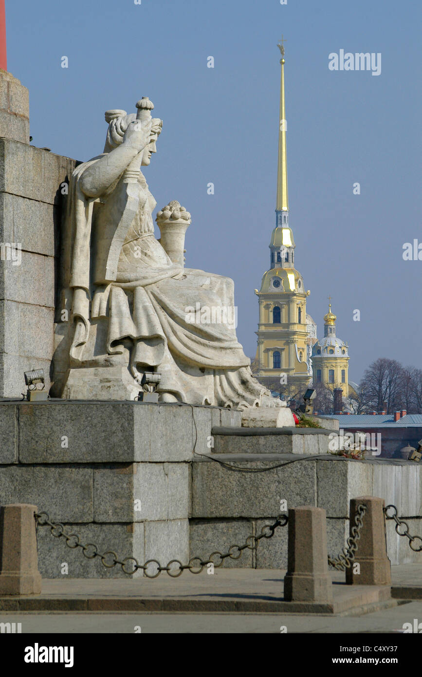Russia. St. Petersburg. Rostral Column. Sculpture of the Volga River ...