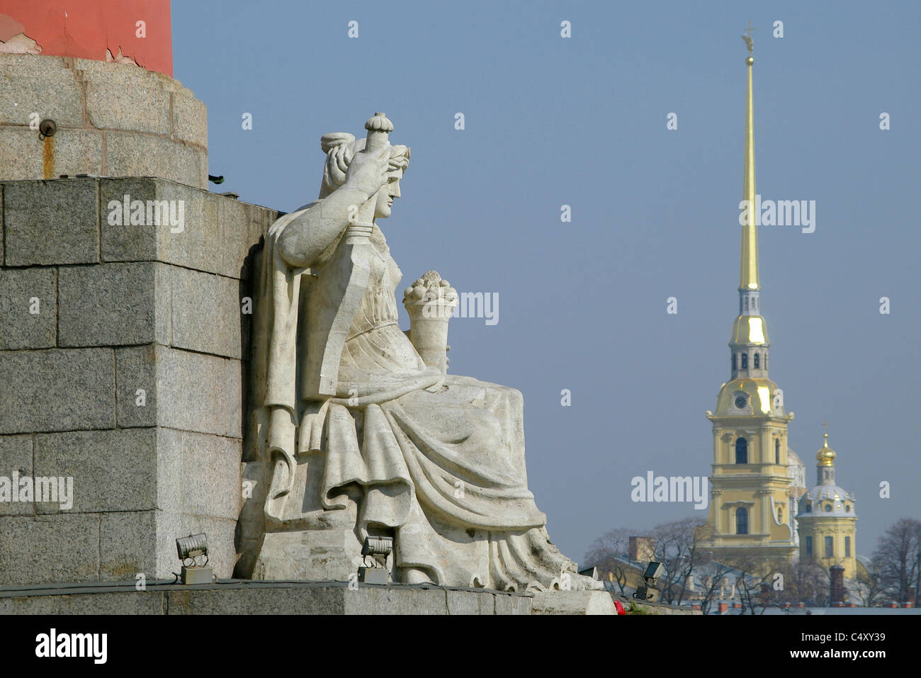 Russia. St. Petersburg. Rostral Column. Sculpture of the Volga River ...