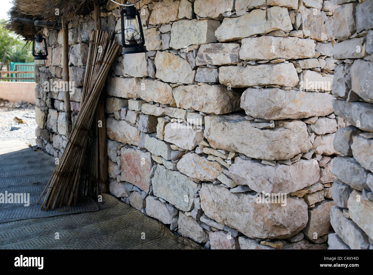 Traditional dry-stone construction Heritage Village, Dubai, UAE Stock ...