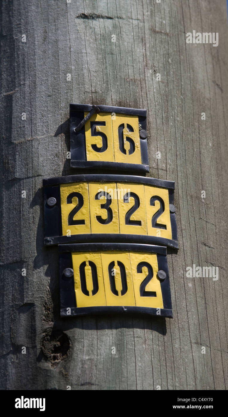 Numbers on telecommunications, telephone pole in Cowbridge, vale of ...