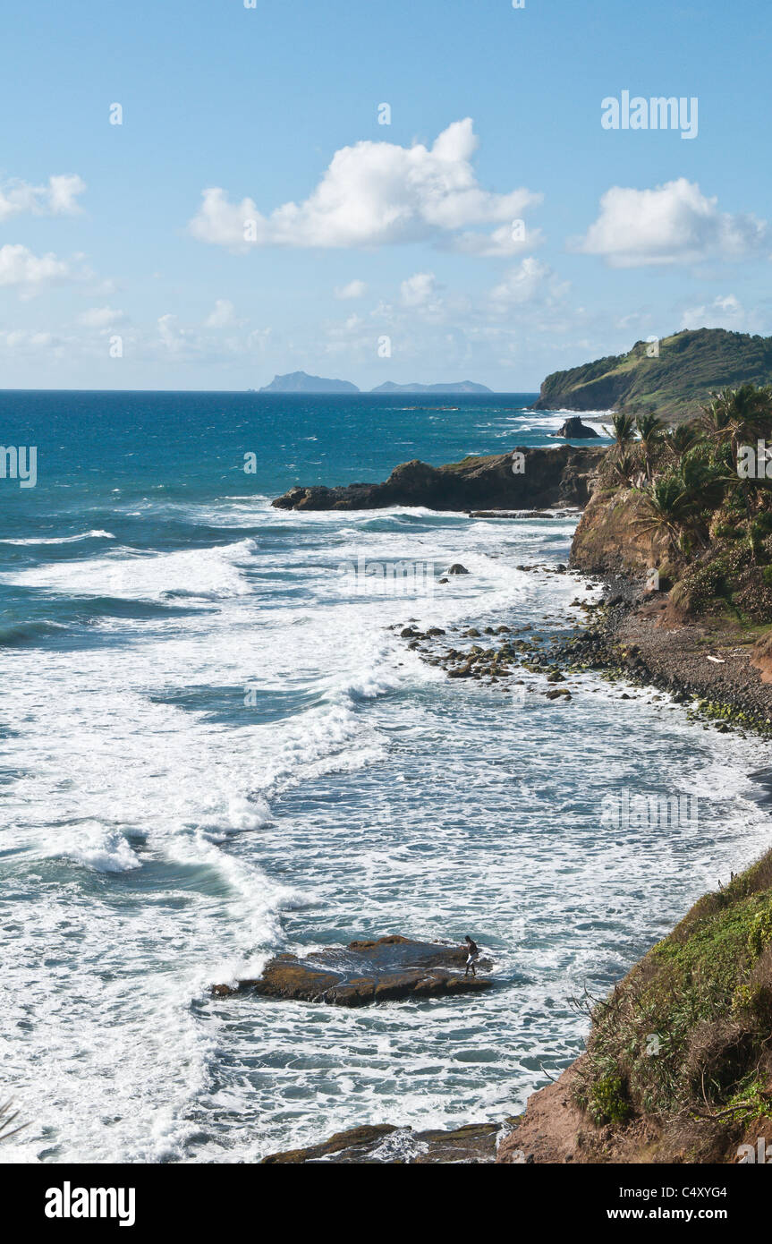 Fisherman on rock Biabou, St. Vincent & The Grenadines Stock Photo - Alamy