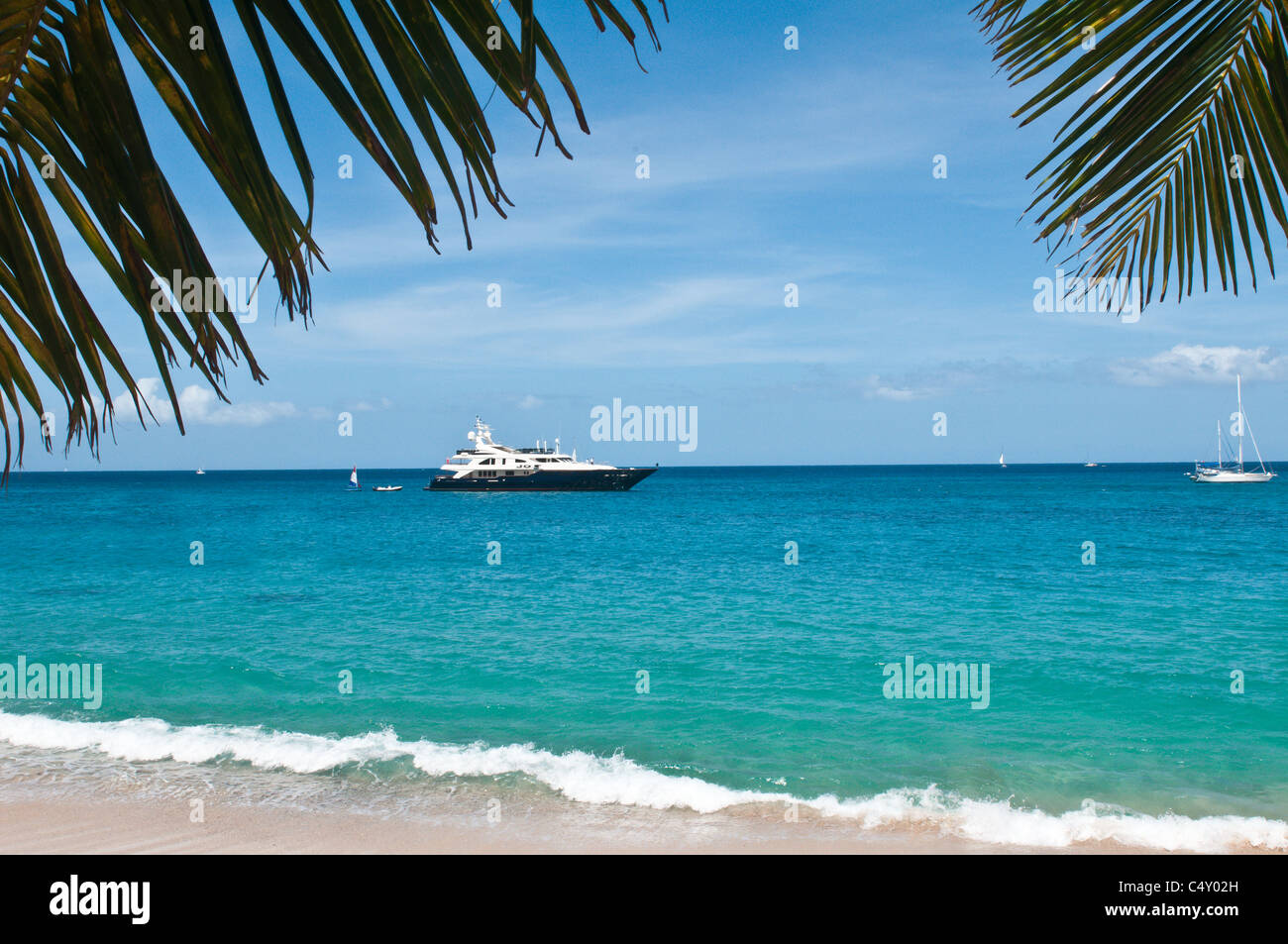 Luxury yacht anchored at Lower Bay Beach, Bequia, St. Vincent & The ...