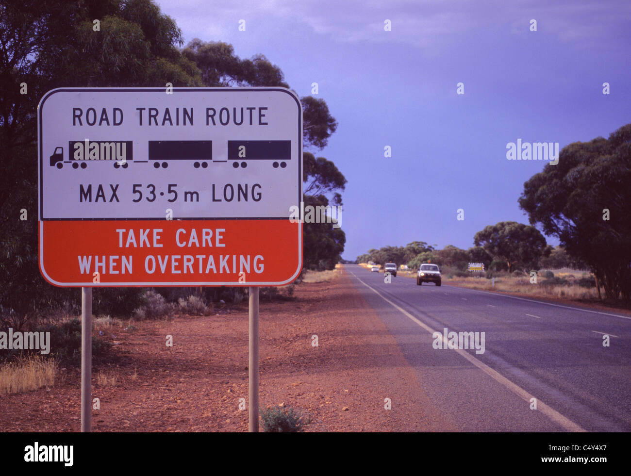 Road Train Route Road sign Stock Photo - Alamy