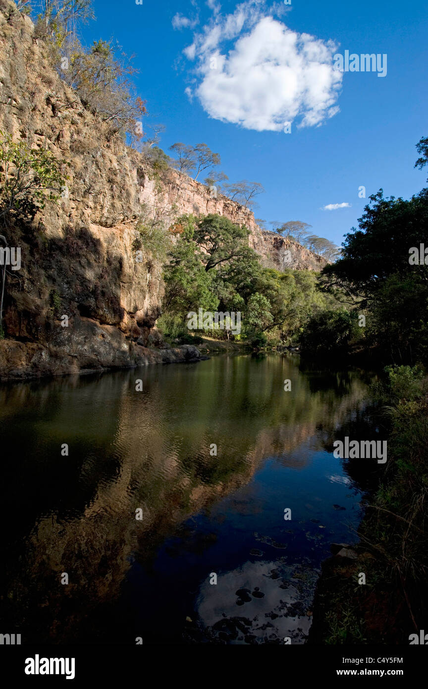 A deep pool in a gorge in Chizarira National Park, Zimbabwe Stock Photo ...