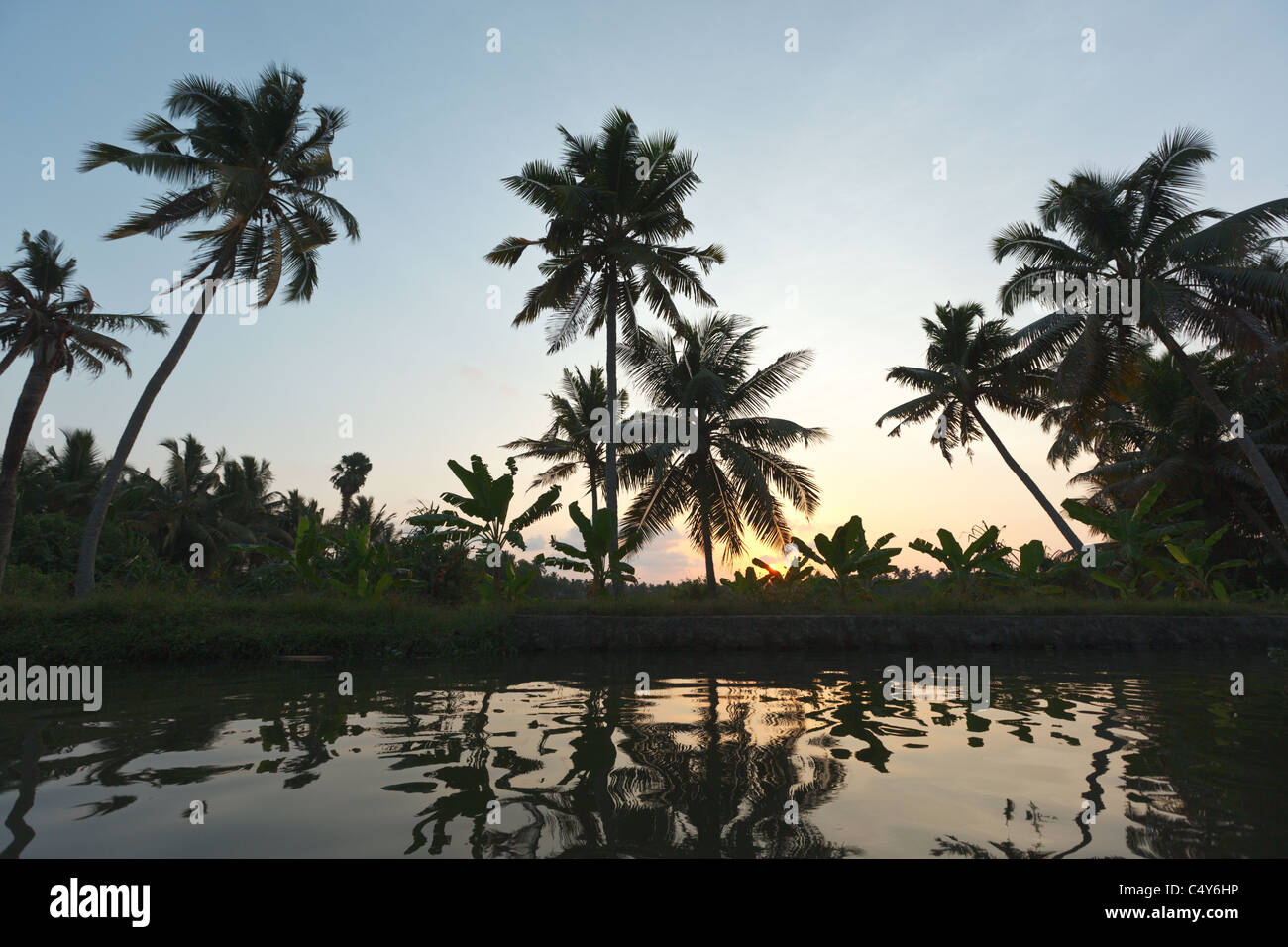 Sunset on Kerala backwaters. Kerala, India Stock Photo - Alamy