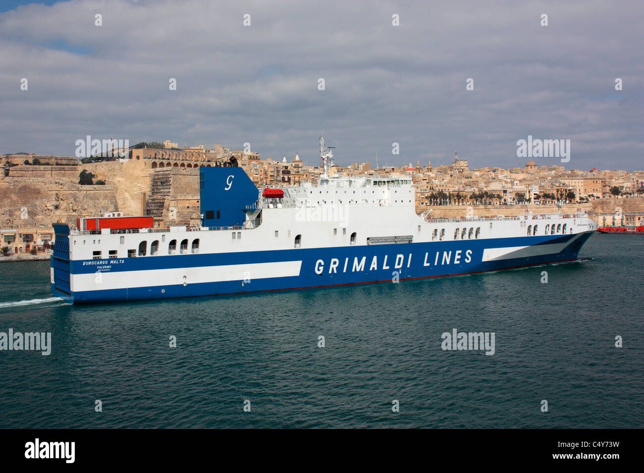 Sea cargo transport route network. The Grimaldi Lines ro-ro vessel ...