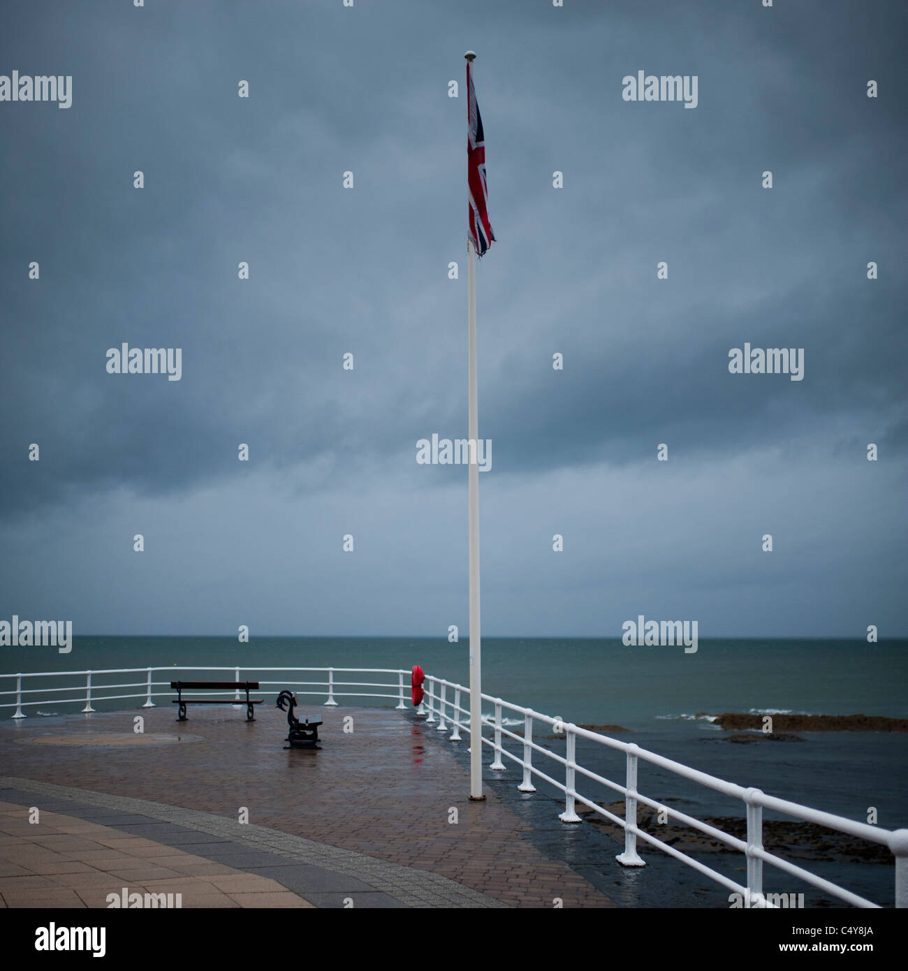 A Cold wet grey rainy overcast bad weather seaside Aberystwyth ...