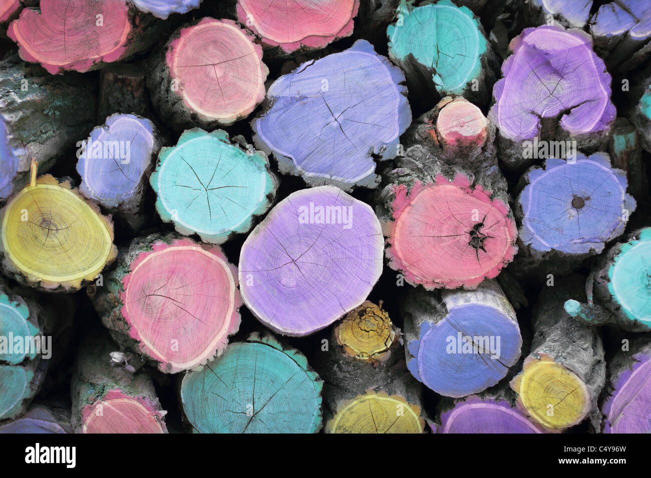 Multicolored woodstack background Stock Photo - Alamy
