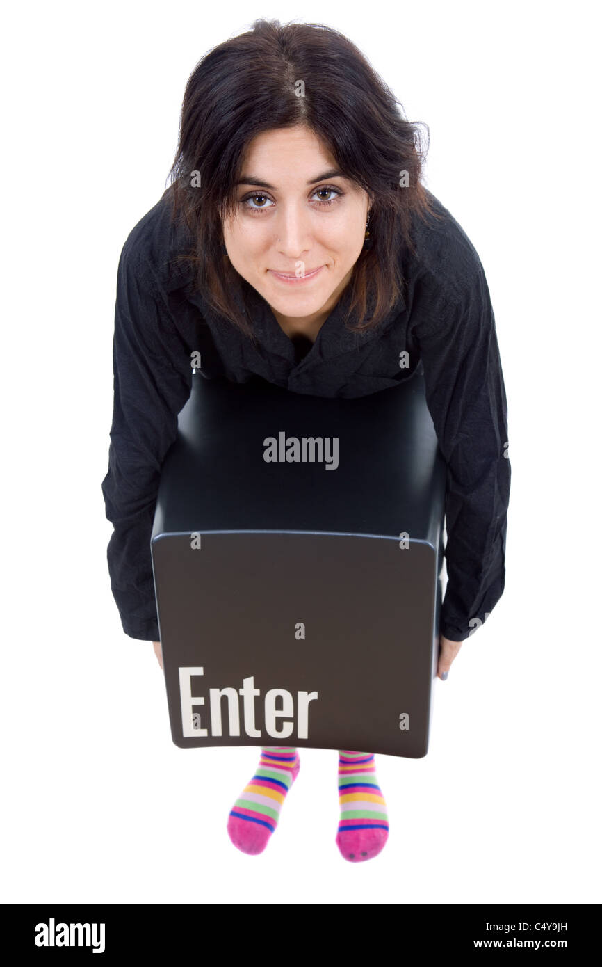 young beautiful woman with the enter key Stock Photo - Alamy