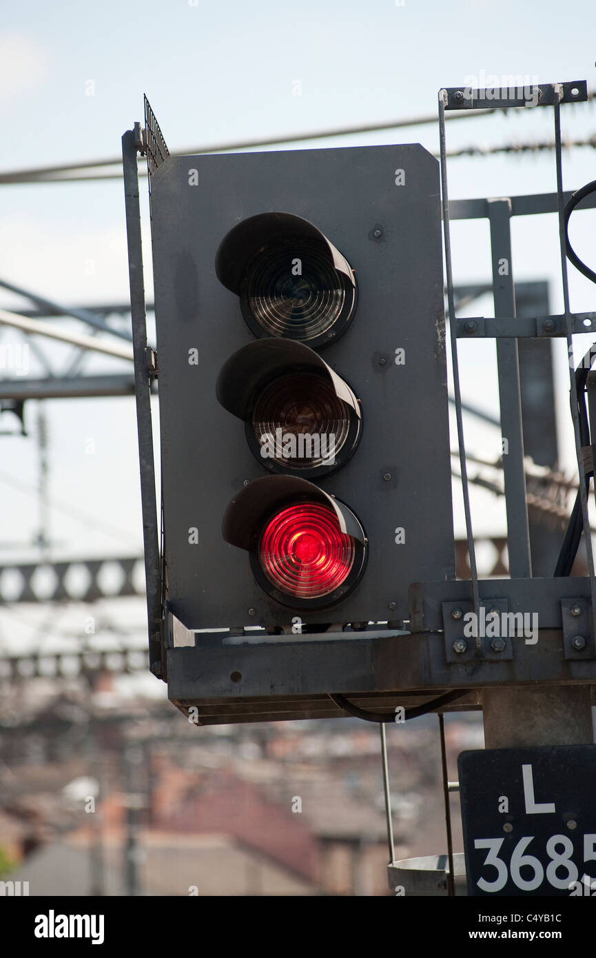 Red railway signal, England Stock Photo - Alamy