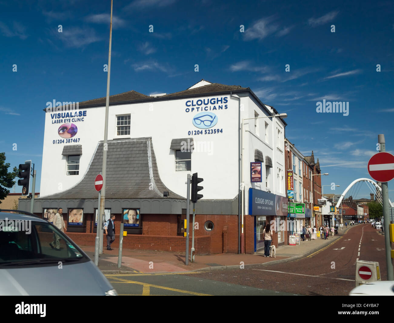 Shops at the south end of Newport Street, Bolton, opposite the railway ...