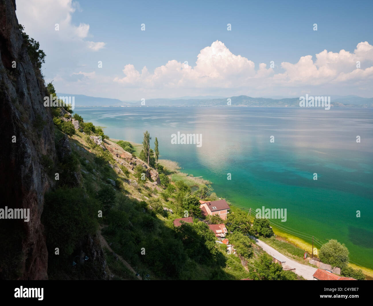 Lake Ohrid, Macedonia, viewed from cliffs above the village of Radožda ...