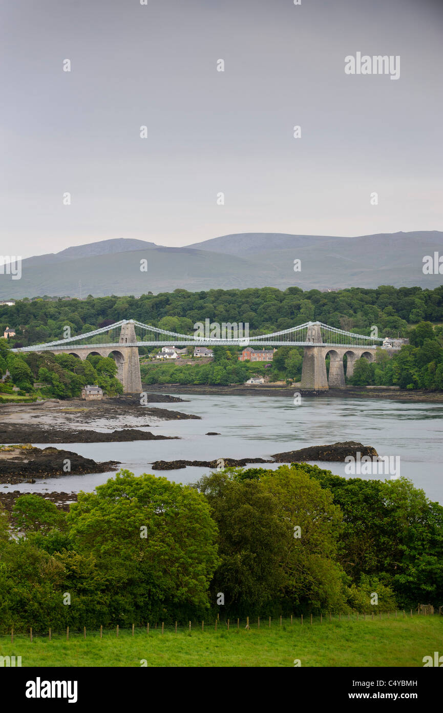 The Menai Suspension Bridge (Welsh: Pont Grog y Borth Stock Photo - Alamy