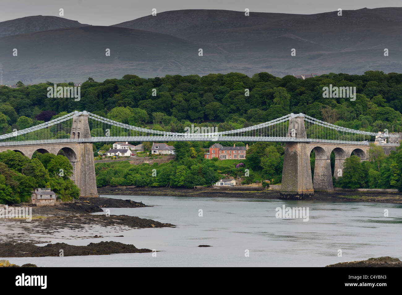 The Menai Suspension Bridge (Welsh: Pont Grog y Borth Stock Photo - Alamy
