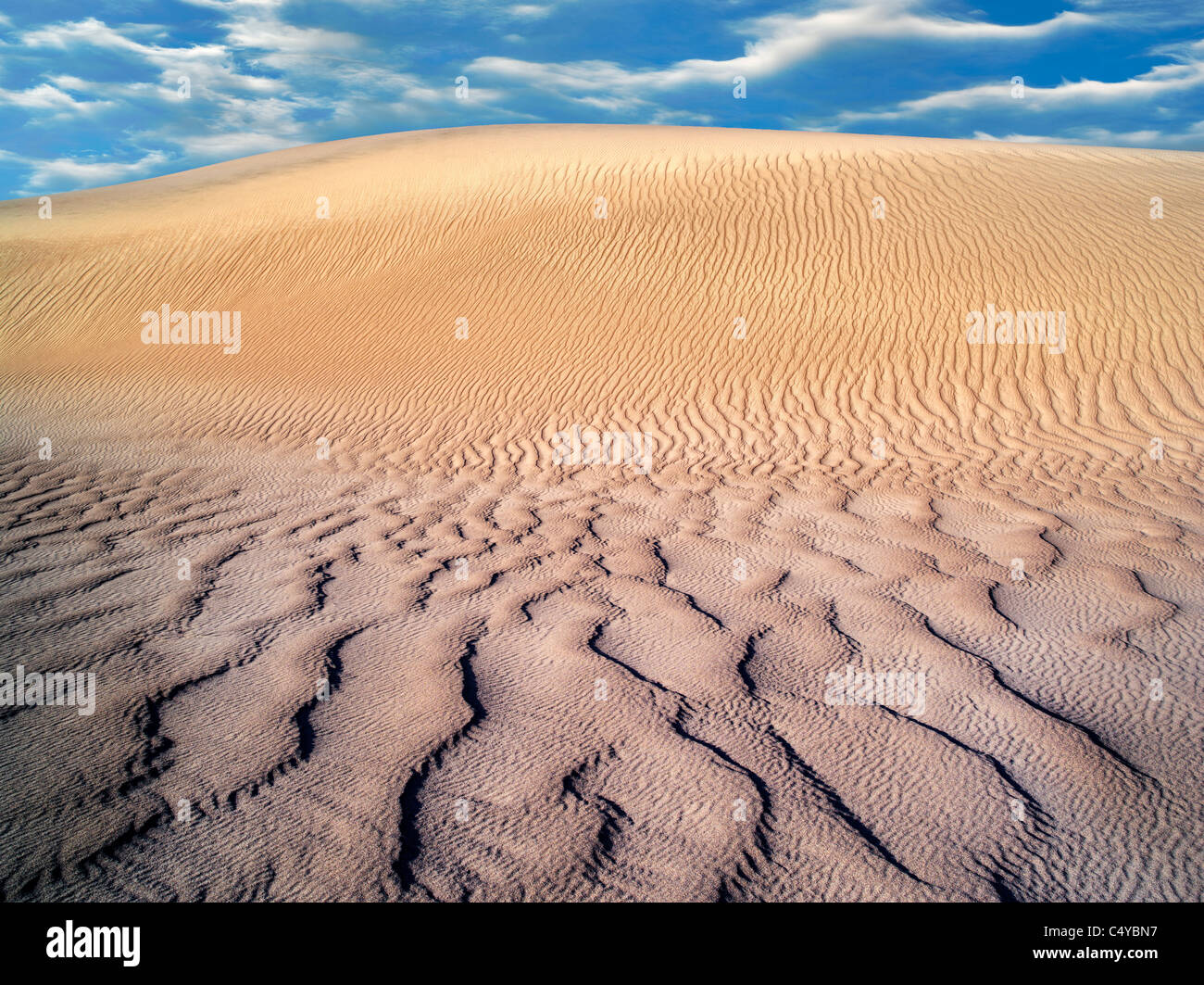 Wind ripples in sand dunes. Death Valley National Park, California. Sky ...