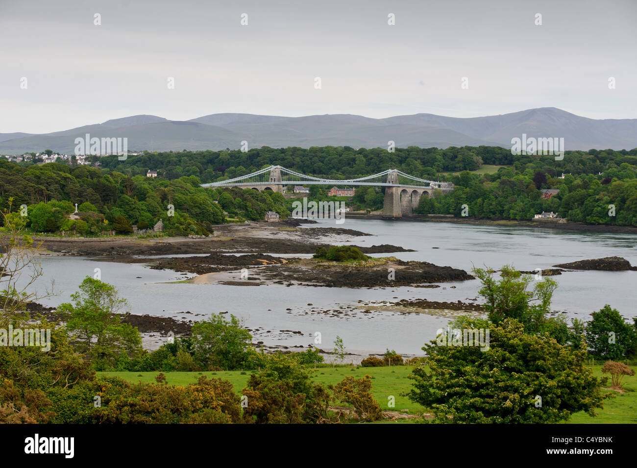 The Menai Suspension Bridge (Welsh: Pont Grog y Borth Stock Photo - Alamy