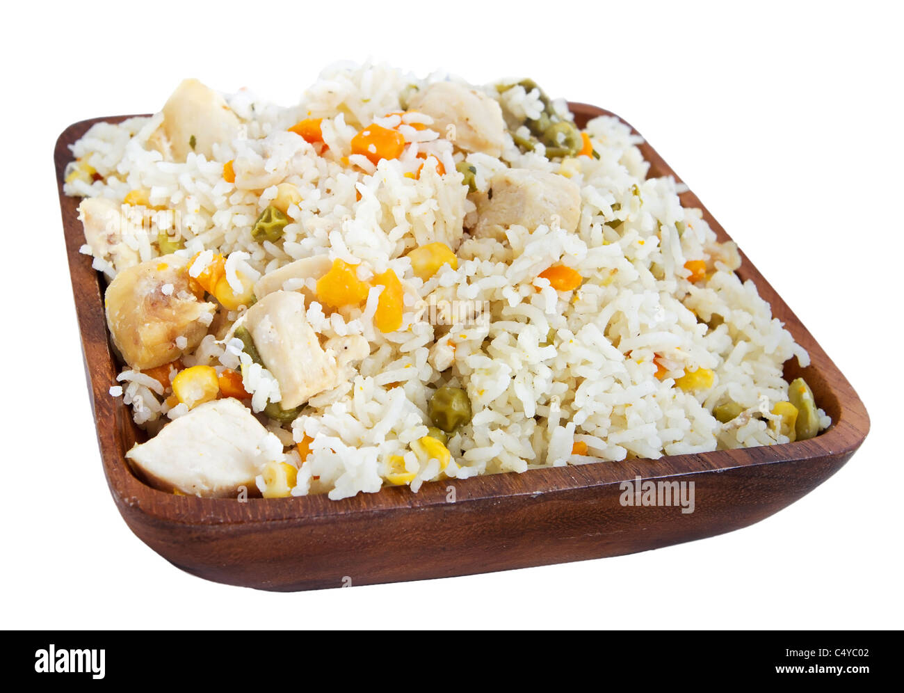 bowl of chicken and rice dinner over white Stock Photo - Alamy