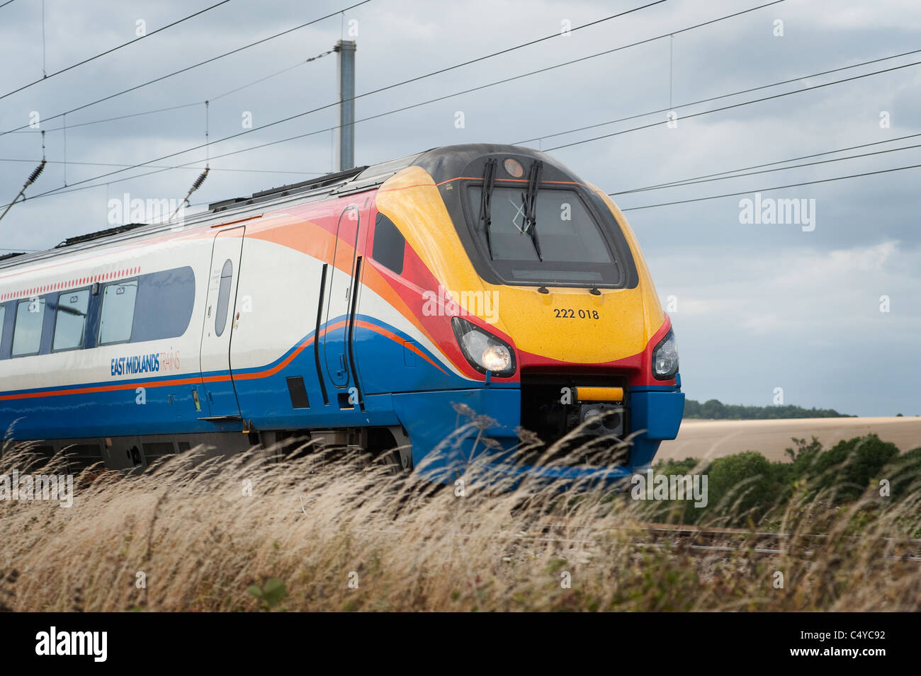 Class 222 Meridian train in East Midlands Trains livery travelling ...