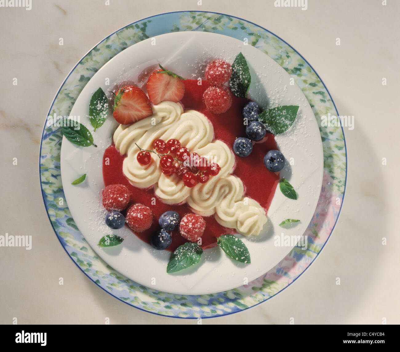 White mousse with raspberry - mash Stock Photo - Alamy