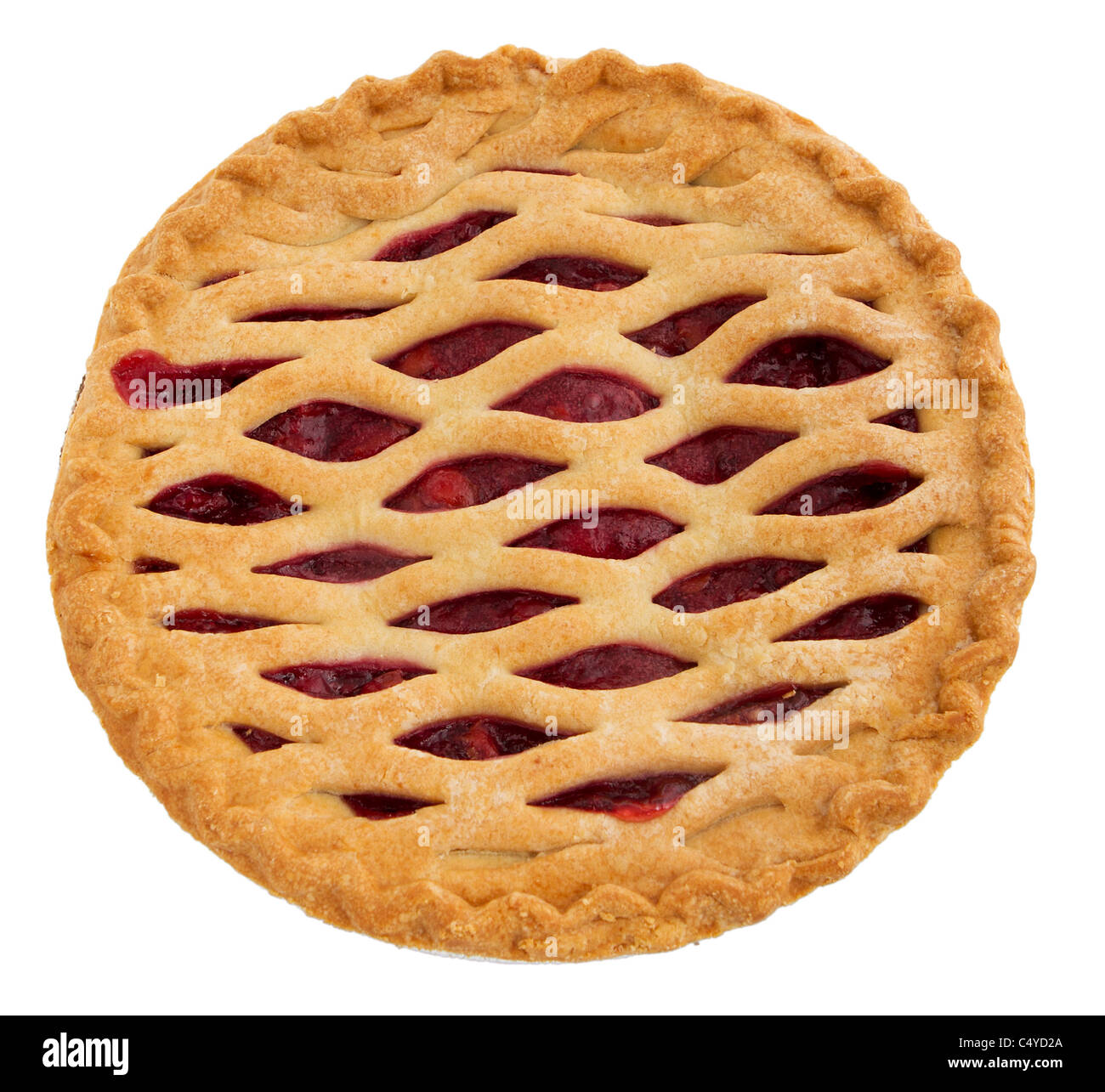 one whole cherry pie over white. top down view Stock Photo - Alamy