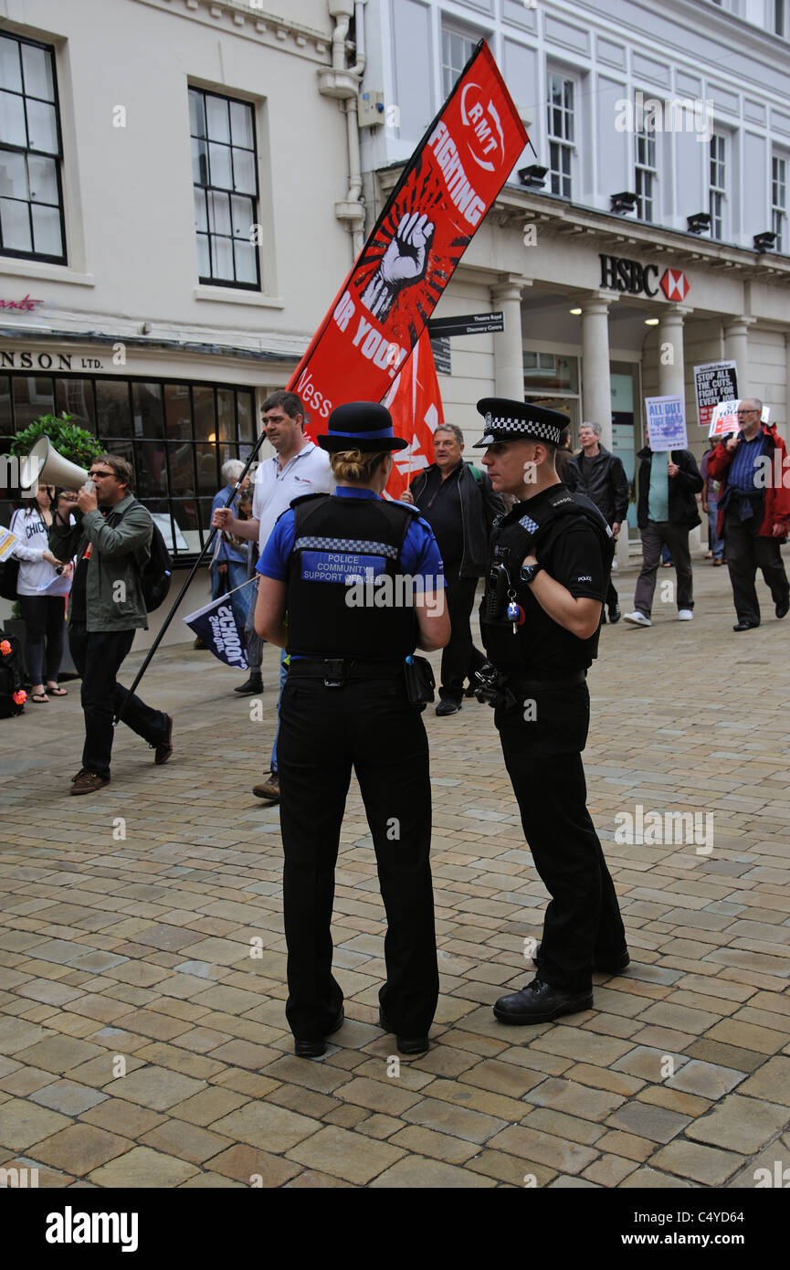Police officers on duty as Trade Unionists protesting against public ...
