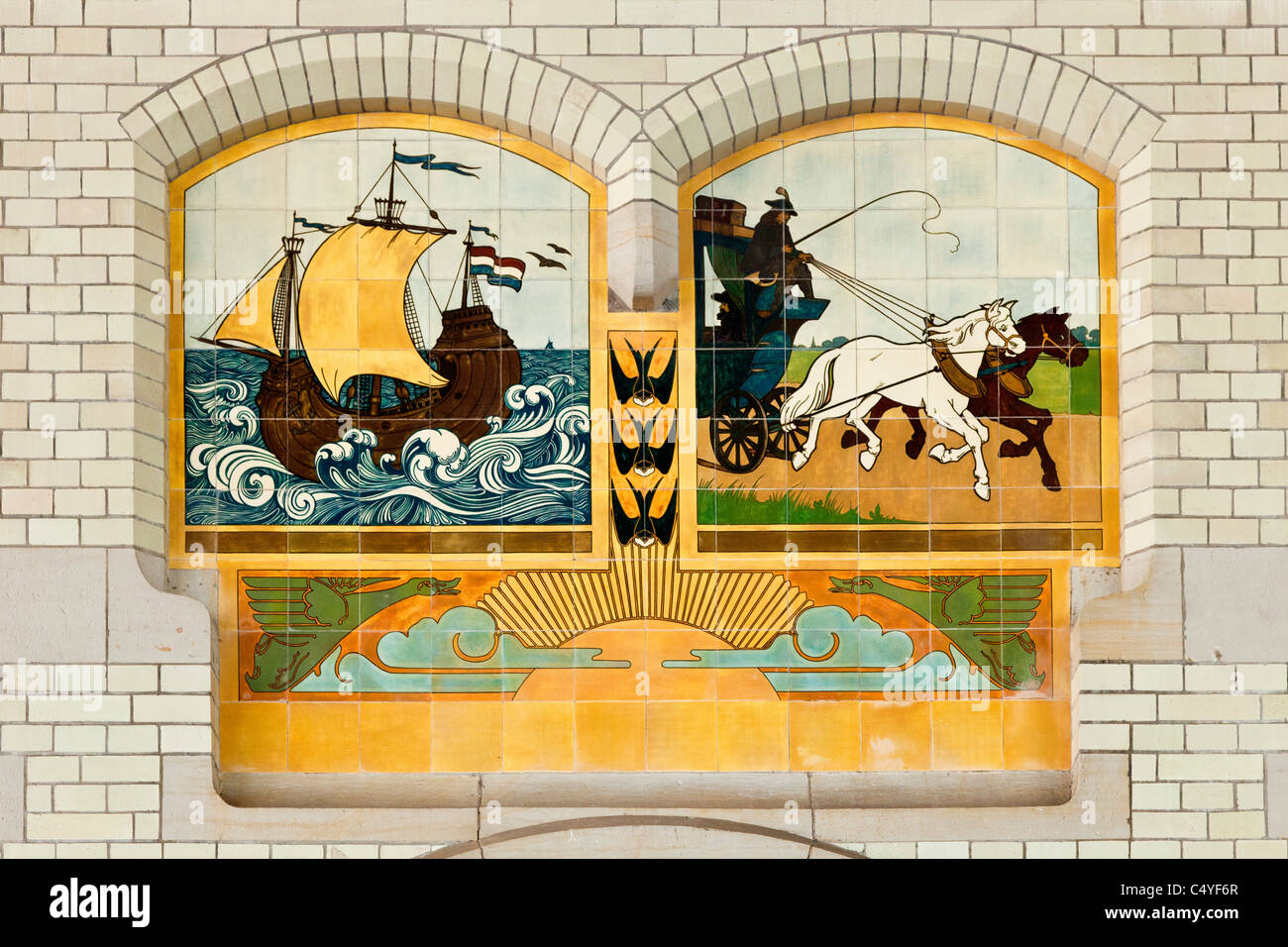 Sea and coach travel celebrated in tiles at Haarlem Railway Station ...