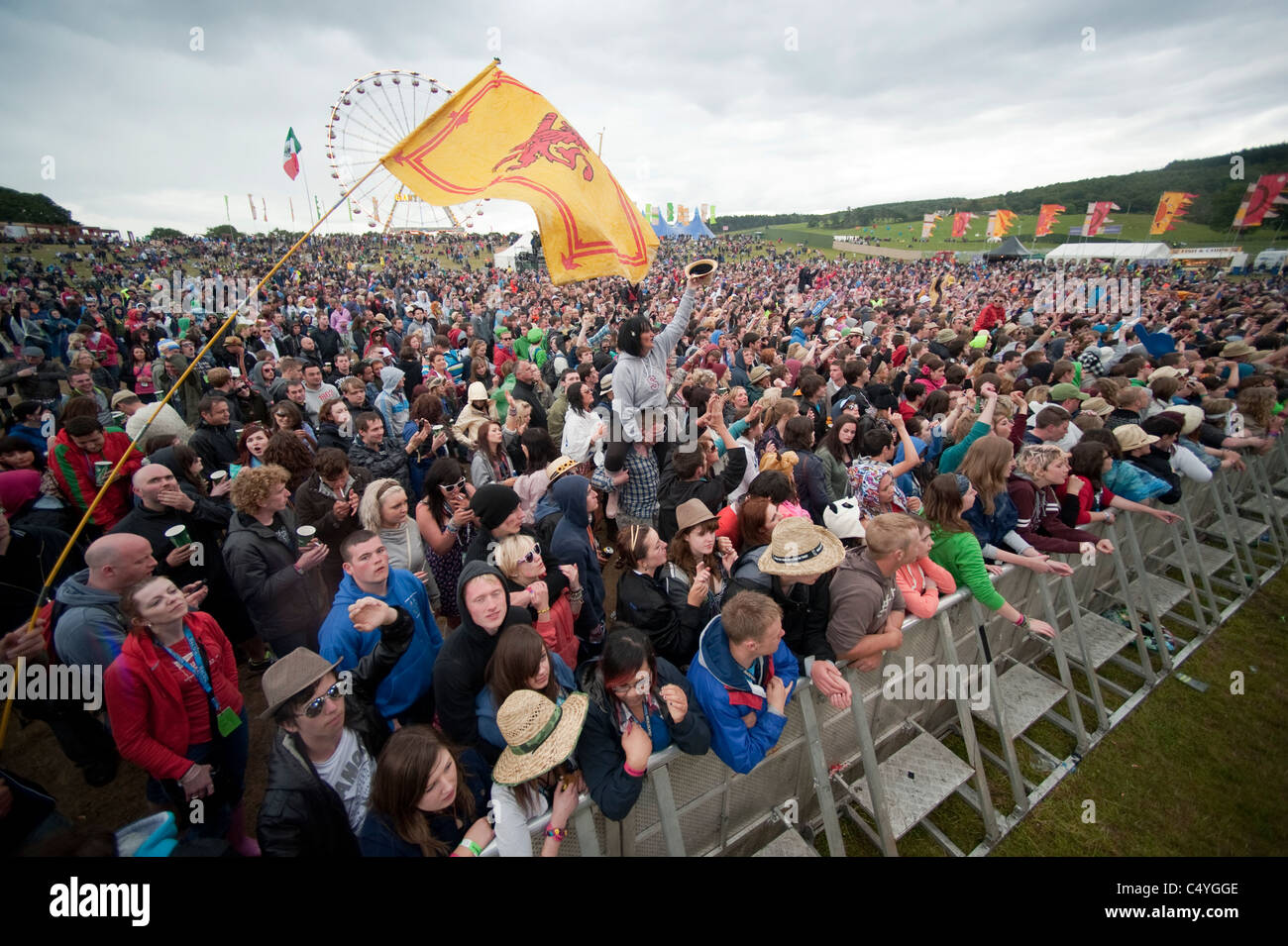 General view of fans at the main stage during the third and final day ...